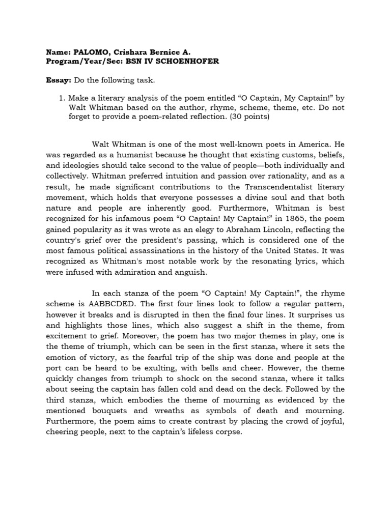 Analysis | PDF | Poetry | Walt Whitman