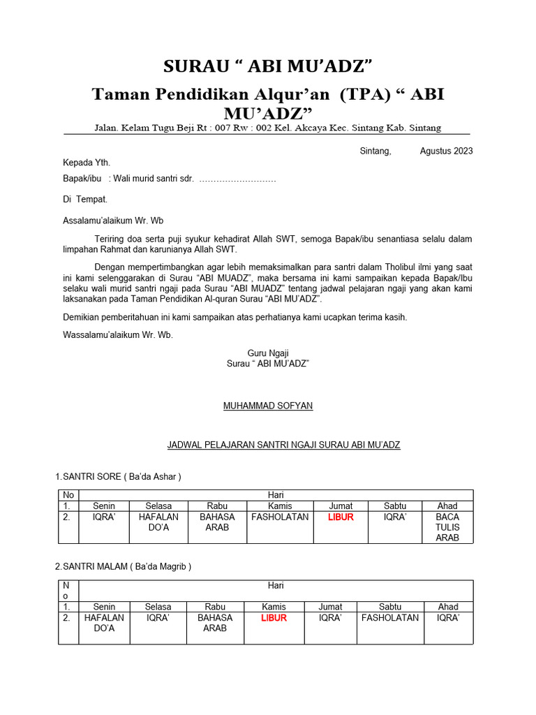 Pemberitahuan Tpa | PDF