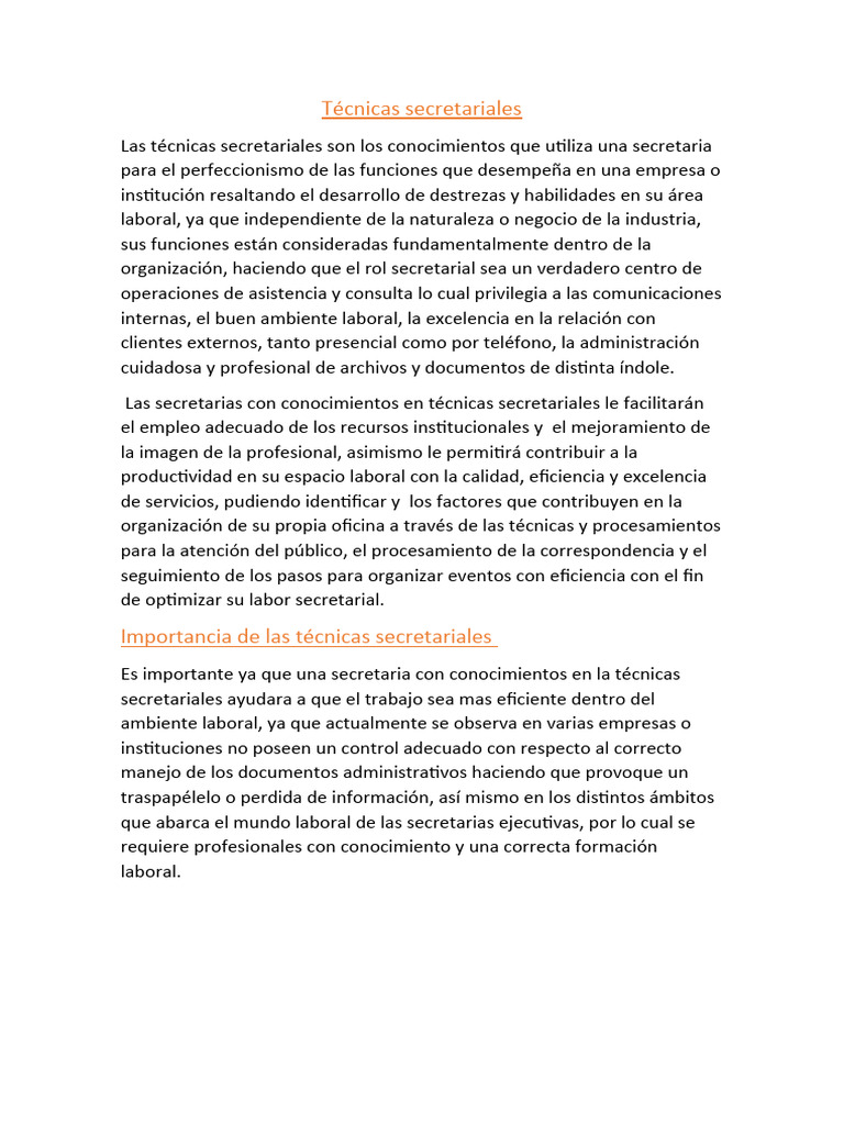 Técnicas Secretariales Efectivas | PDF