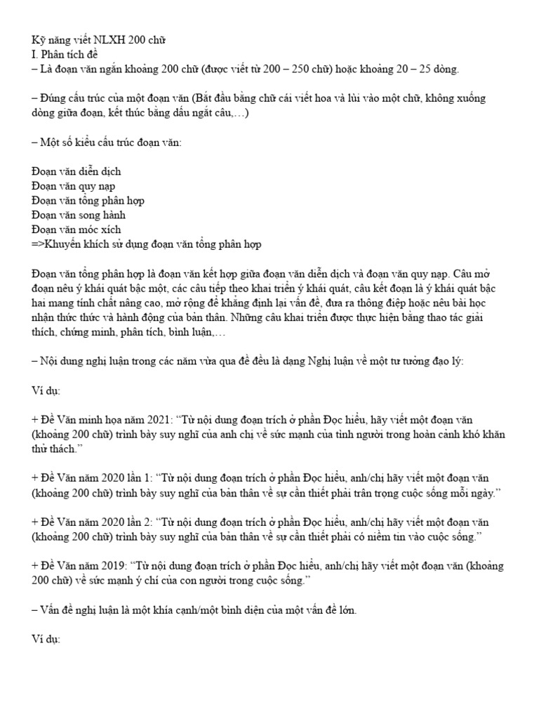 Kỹ năng viết NLXH 200 chữ | PDF