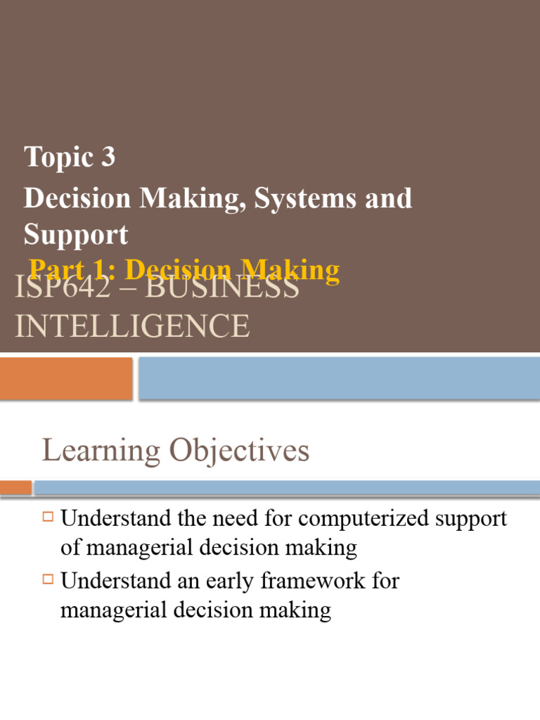 Decision Making, Systems and Support - Part 1 | PDF | Decision Making ...