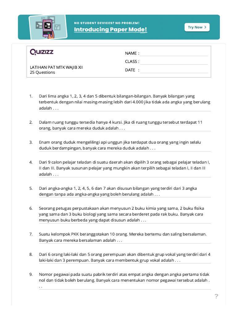 Latihan Pat MTK Wajib Xii | PDF