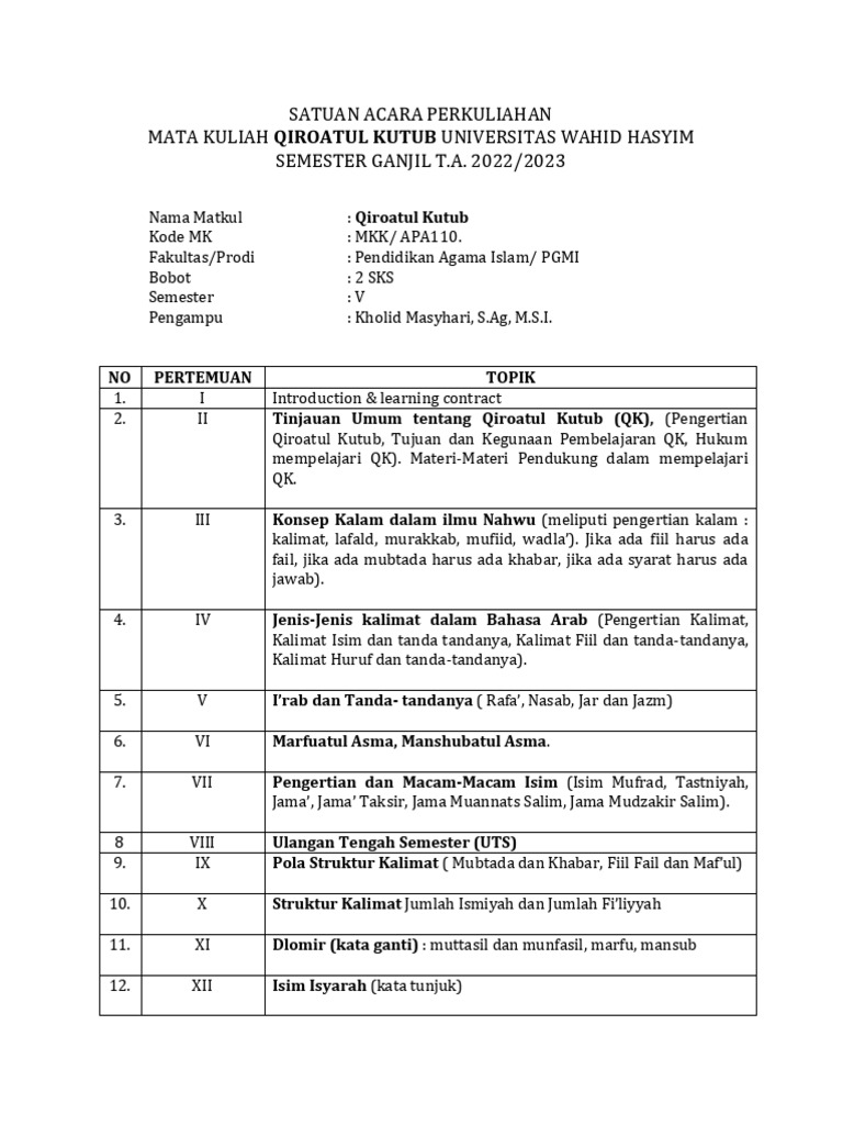 RPS Qiroatul Kutub Pgmi Ganjil | PDF