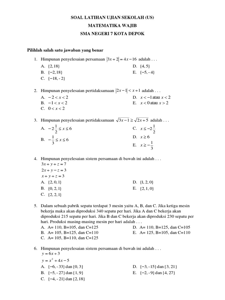 Soal Latihan Ujian Matematika SMA | PDF