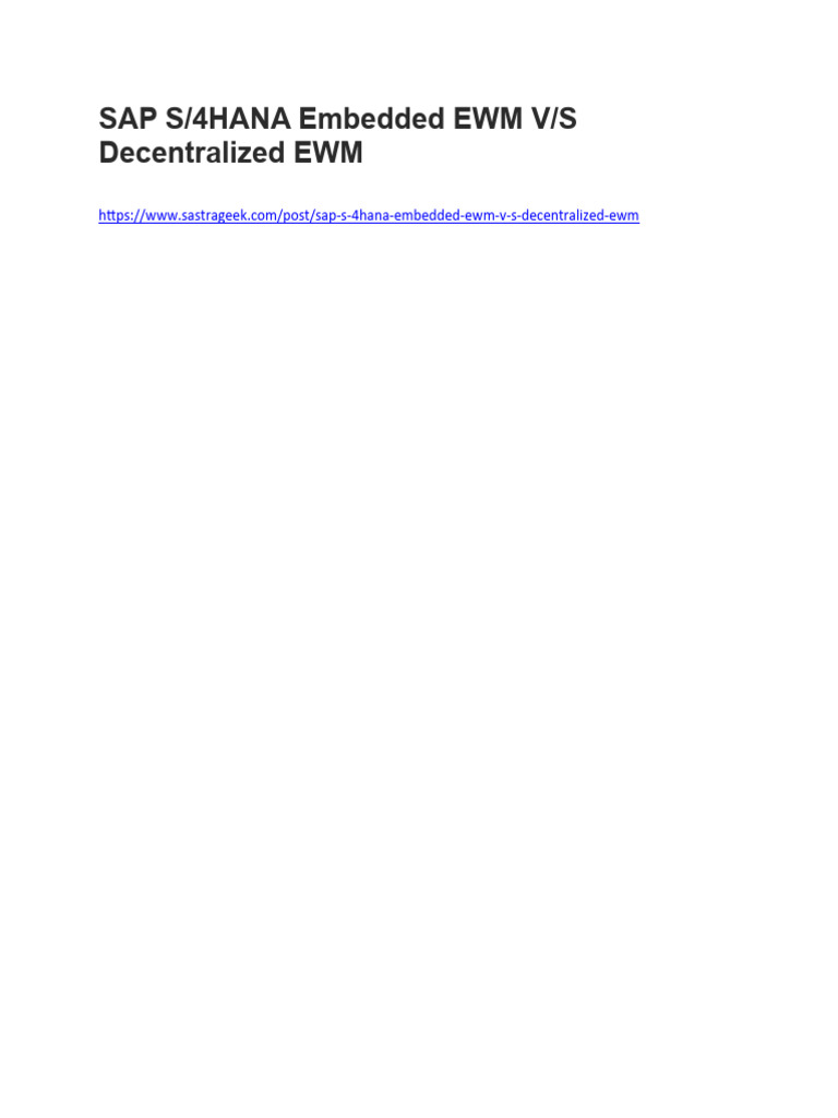 SAP S4HANA Embedded EWM VS Decentralized EWM | PDF