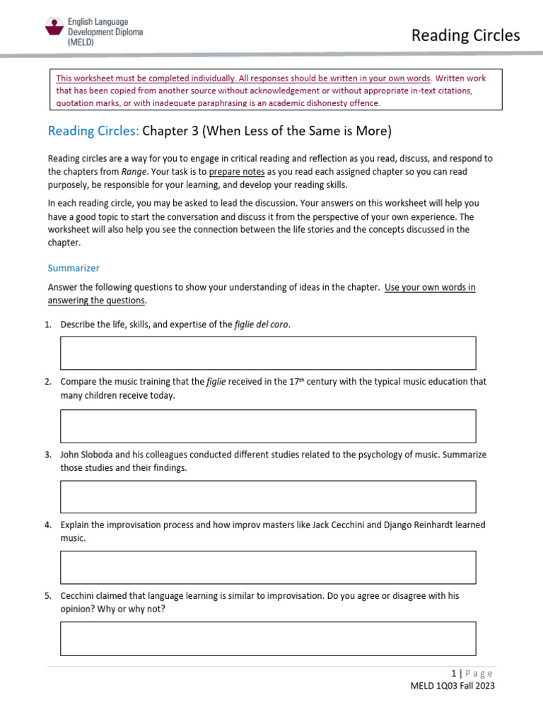 Chapter 3 Reading Circle Worksheet | Download Free PDF | Creativity ...
