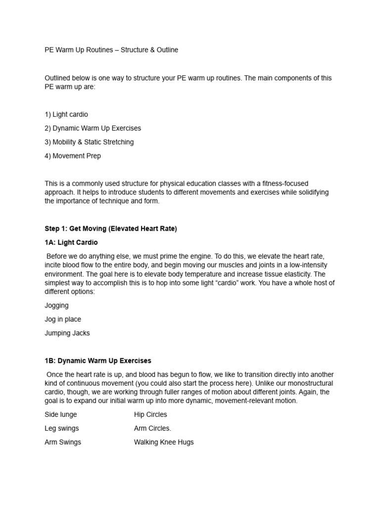 PE Warm-Up Guide for Teachers | PDF | Career & Growth