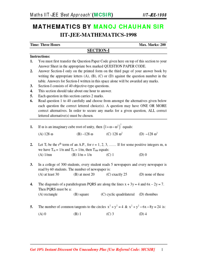 Iit Jee 1998 - Q | PDF