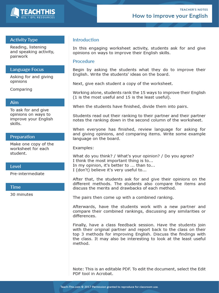 How To Improve Your English | PDF | English As A Second Or Foreign Language | English Language
