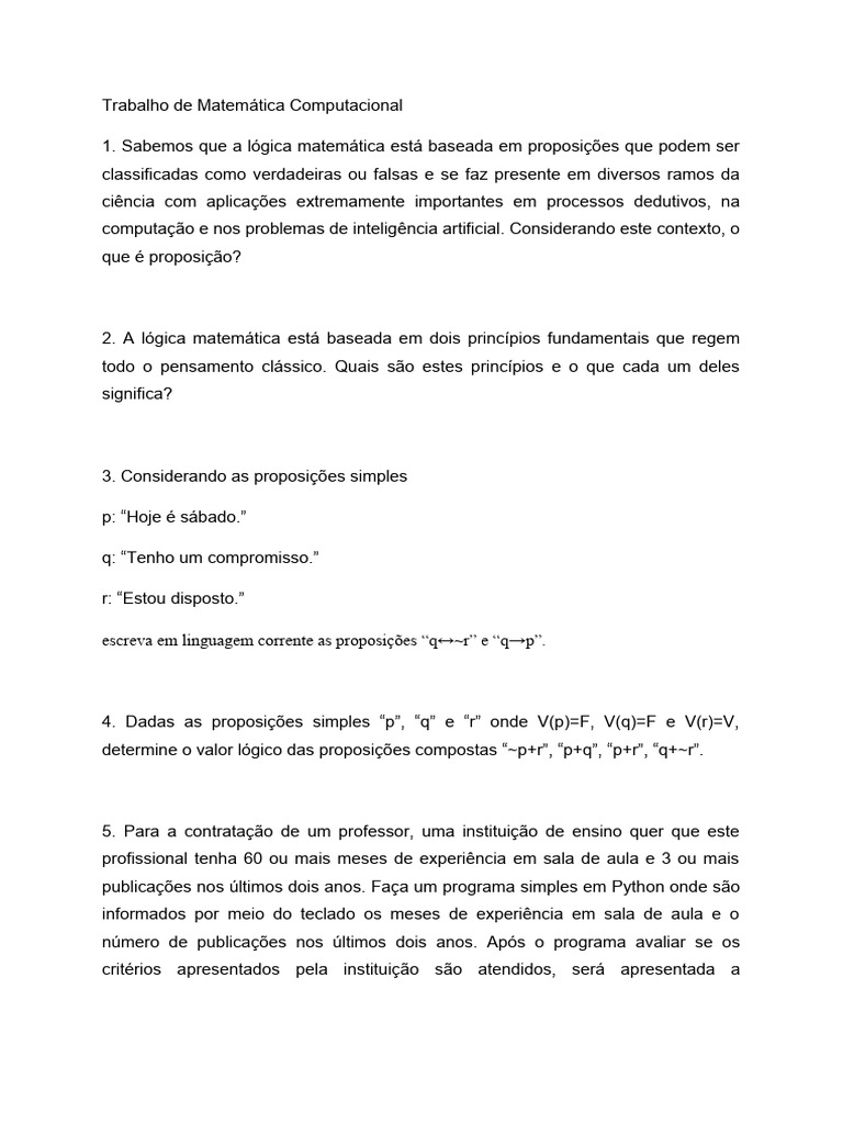 Matemática Computacional: Proposições e Python | PDF | Desvio padrão ...