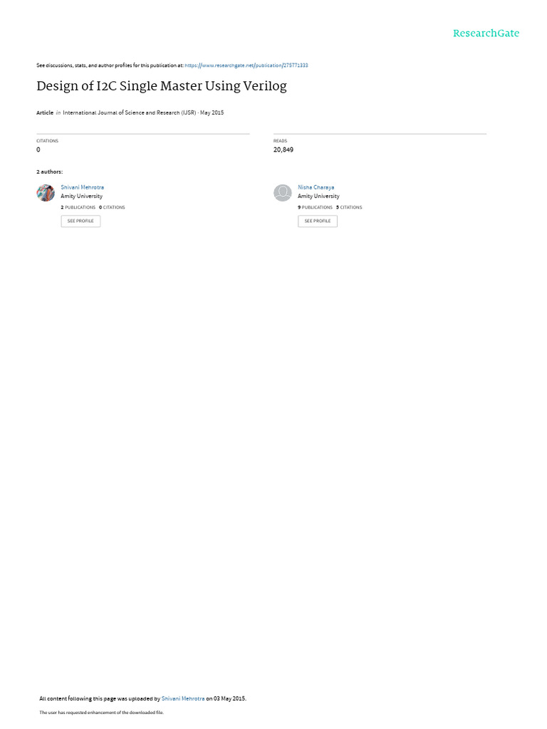 Design of I2C Single Master Using Verilog: International Journal of Science and Research (IJSR ...