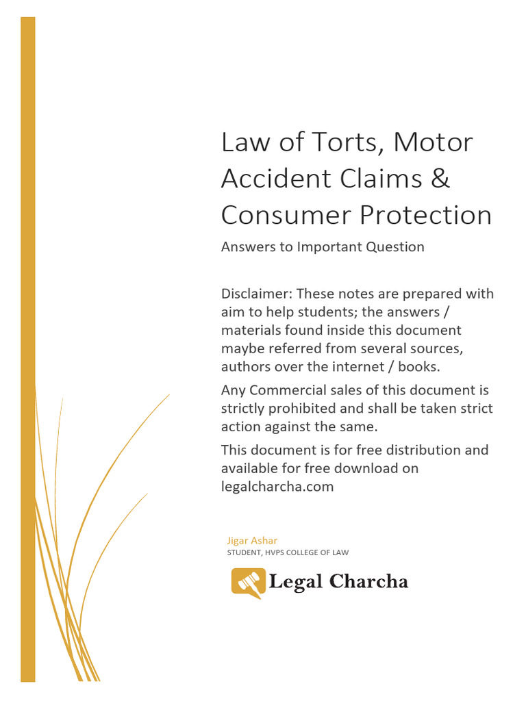 Tort Law: Motor Accidents & Remedies | PDF
