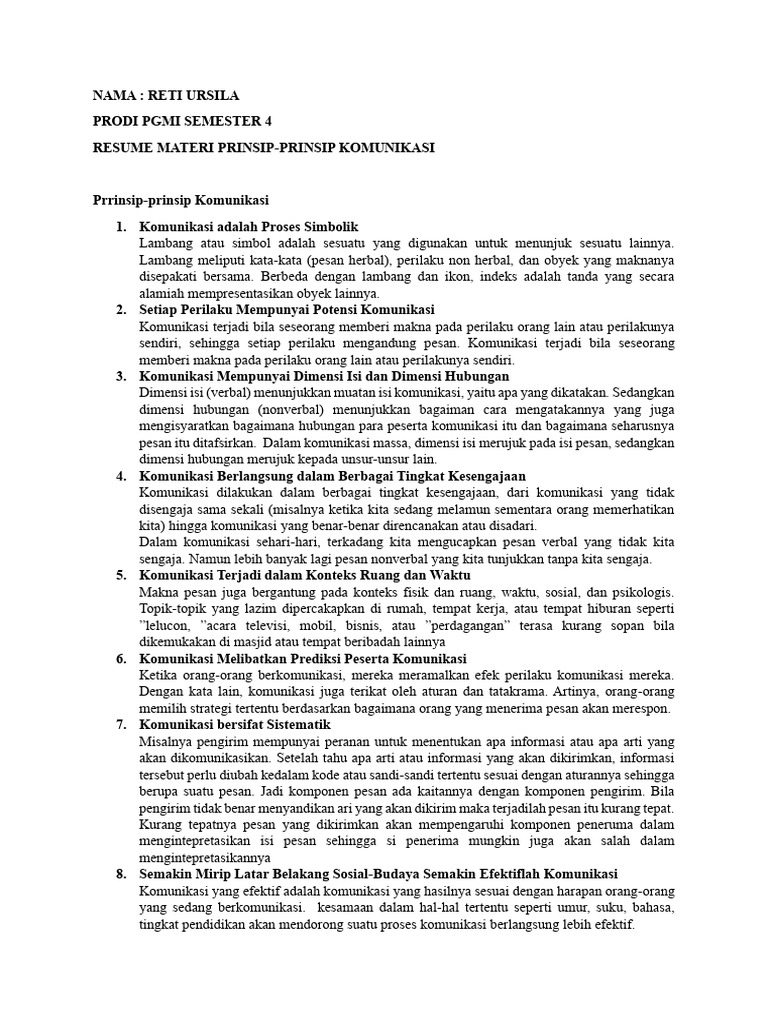 TGS 3 - Reti Ursila - Resume Prinsip-Prinsip Komunikasi | PDF | Karier & Perkembangan