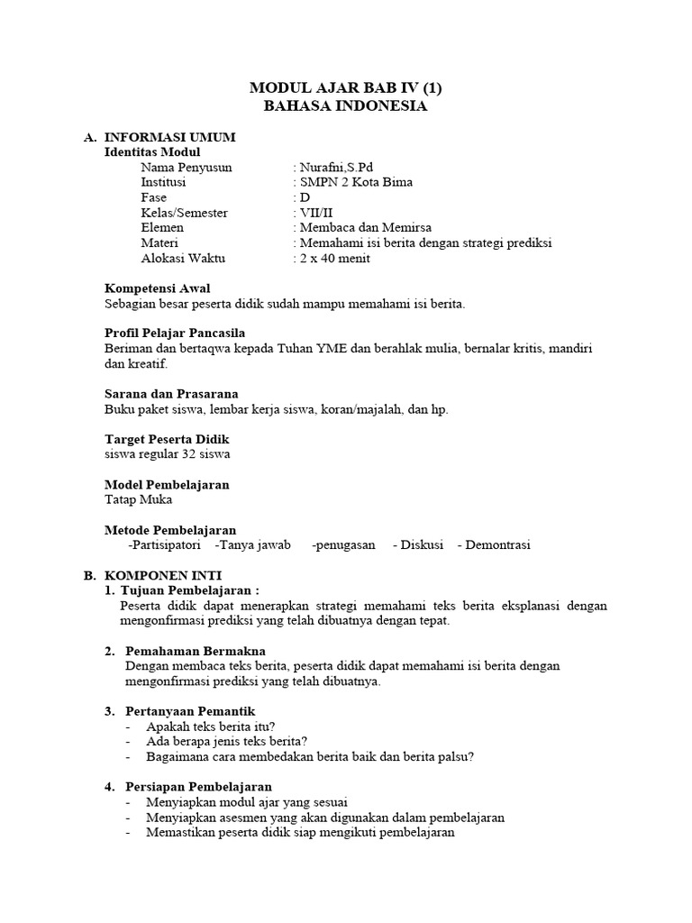 Modul Ajar Bindo KLS 7 Bab 4 | PDF