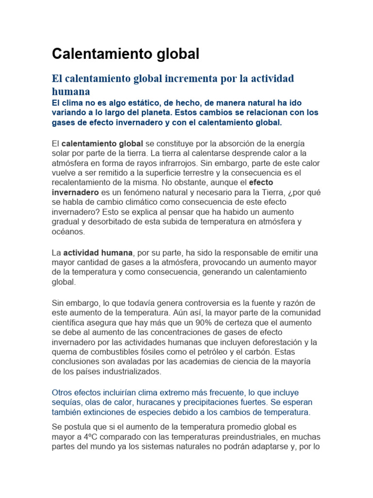 Calentamiento Global Causas y Concecuencias | PDF | Cambio climático | Gases de efecto invernadero