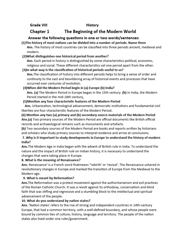 Grade VIII History Ch. 1 The Beginning of The Modern World | PDF ...
