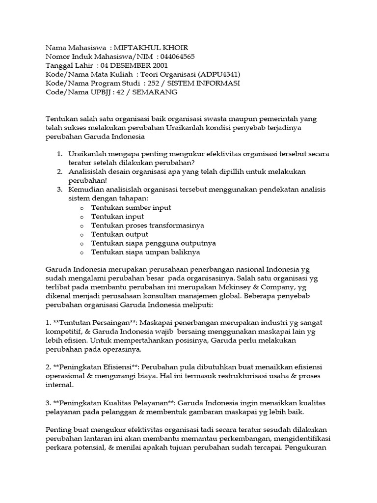 Tugas 1 Teori Organisasi (ADPU4341) Docx | PDF