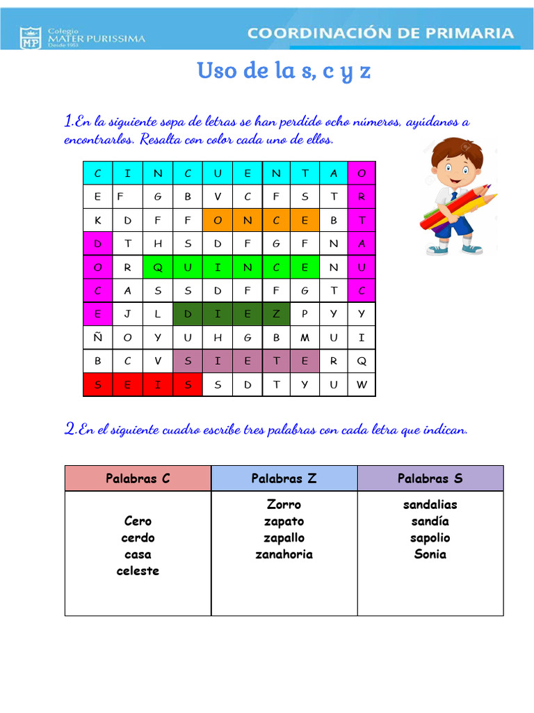 #FICHA - 1 COMU - Uso de La S, C y Z | PDF
