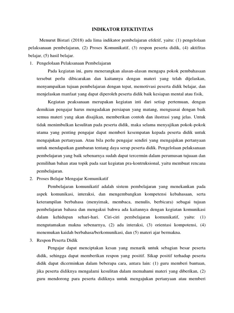 Indikator Pembelajaran Efektif | PDF | Karier & Perkembangan
