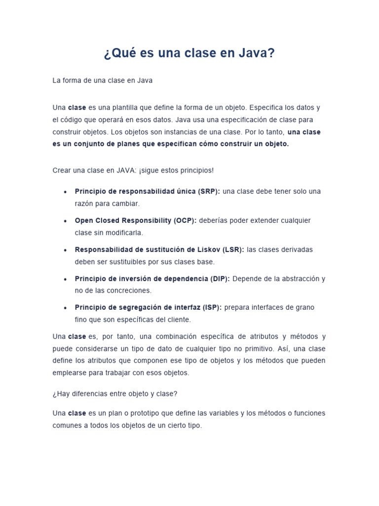 Qué Es Una Clase en Java | PDF Qué Es Una Clase en Java | PDF