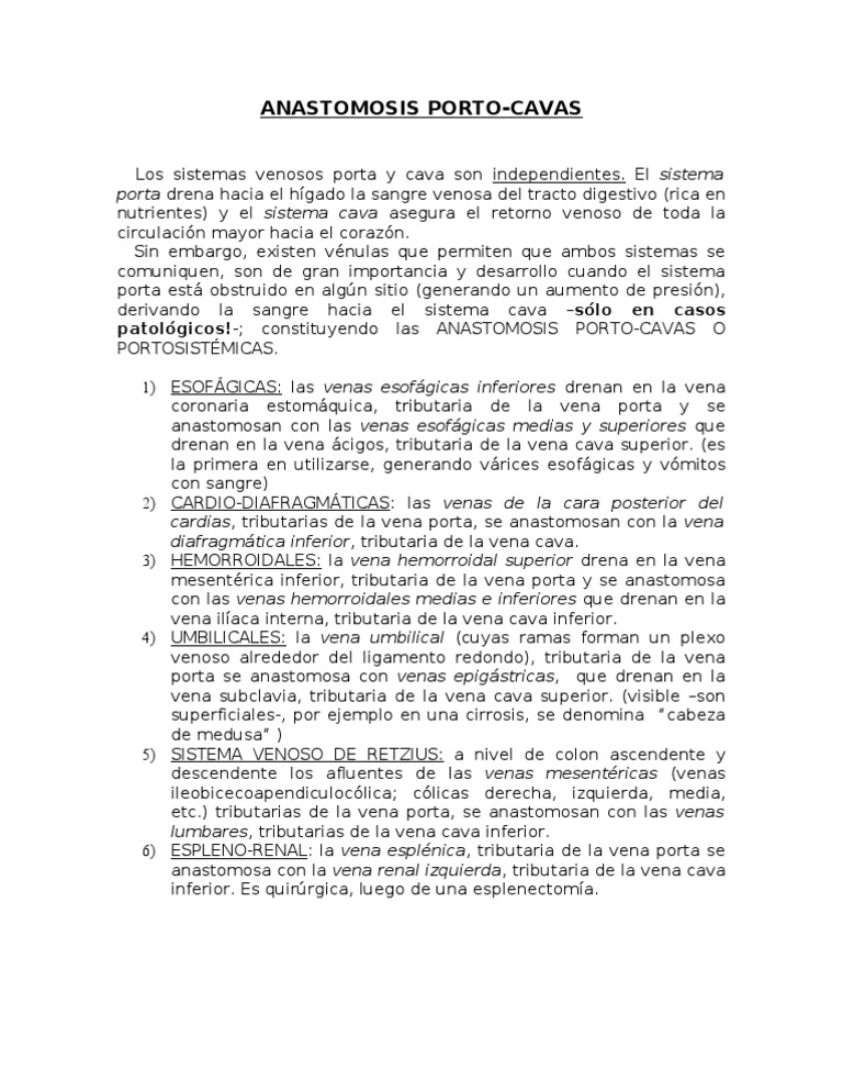 Anastomosis Porto-Cavas y su Anatomía | PDF | Vena | Hígado