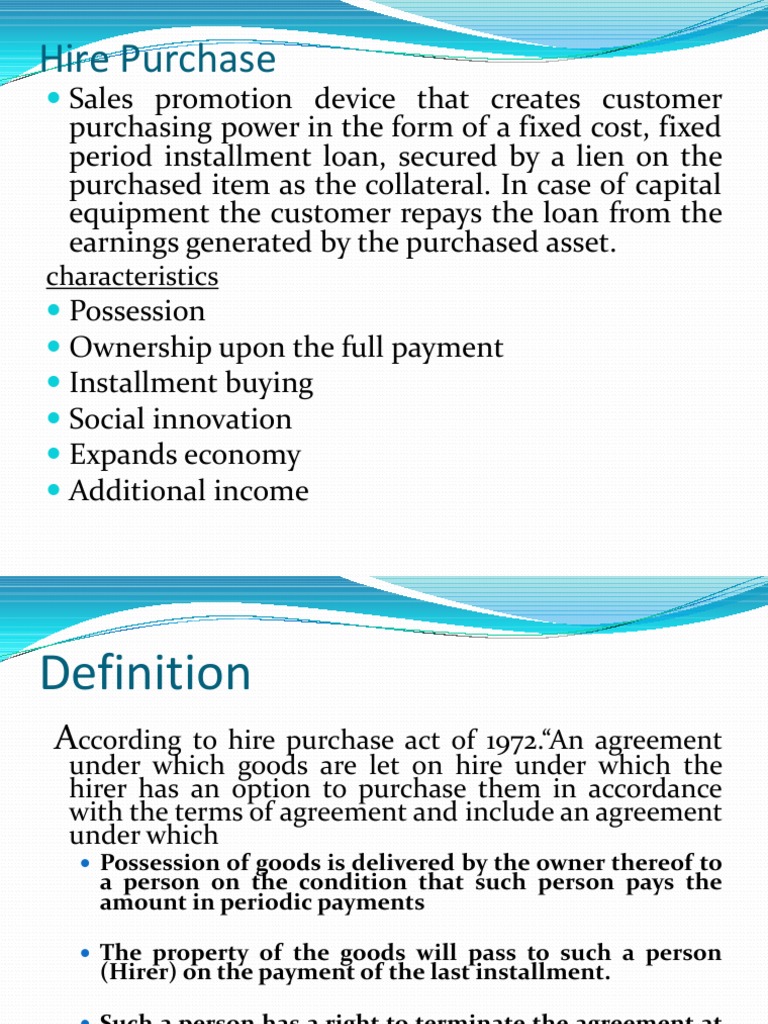 Hire Purchase PPT 1 | PDF | Lease | Depreciation