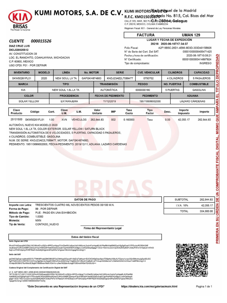 Factura Kia Soul | PDF