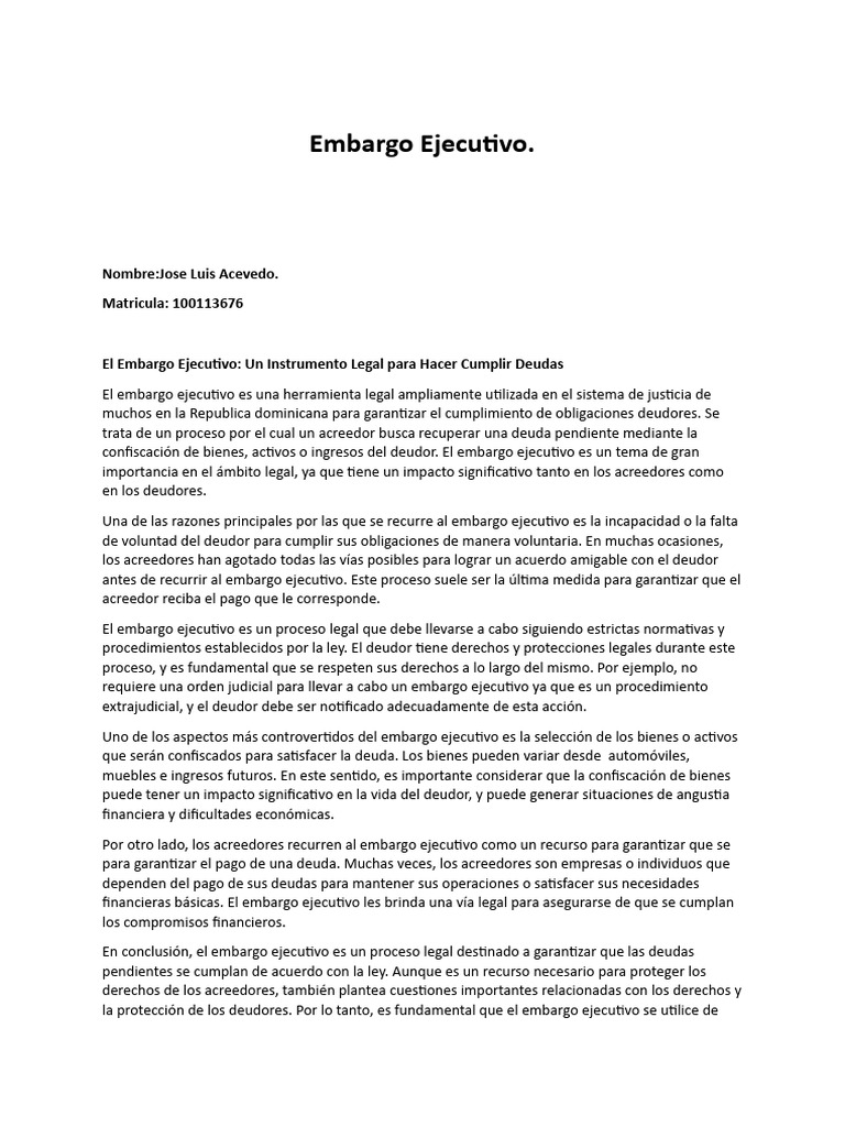 Embargo Ejecutivo | PDF | Pagos | Deuda