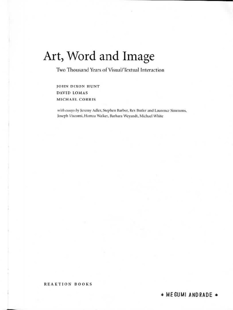 Dixon Hunt (Introduction. Art Word and Image) | PDF
