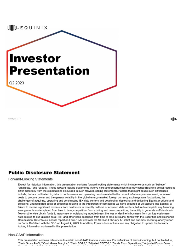 Intro To Equinix - IR - Presentation Q2 23 9.25.2023 DIST | PDF | Cloud Computing | Risk