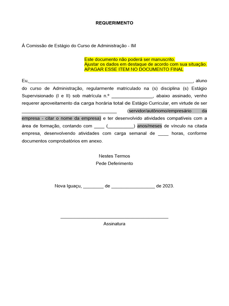 Modelo de Requerimento e Declaraao para Dispensa de Estagio | PDF