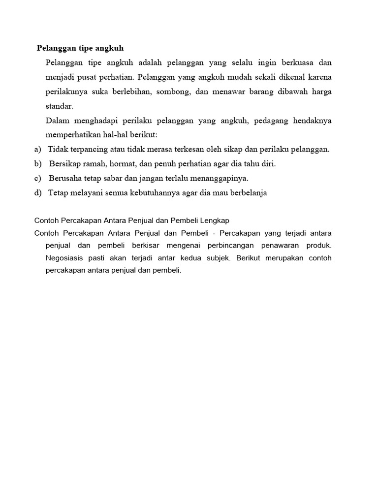 Pelanggan Tipe Angkuh | PDF