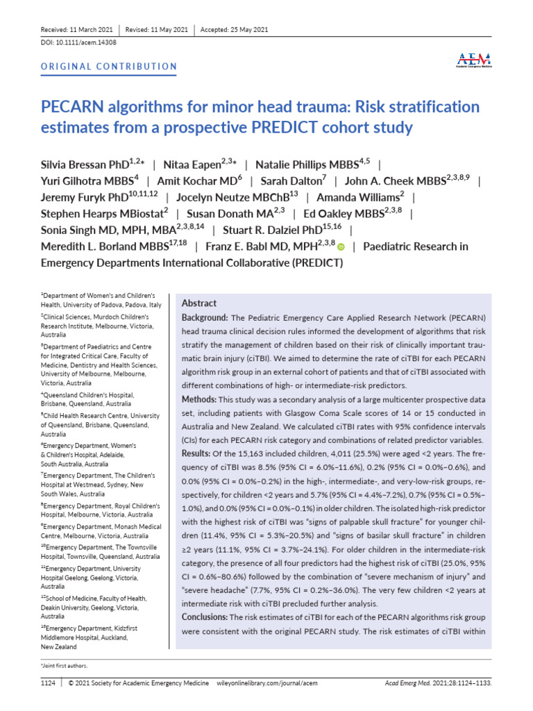 PECARN Algorithms For Minor Head Trauma | PDF | Traumatic Brain Injury ...