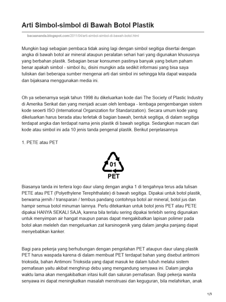 Arti Simbol-Simbol Di Bawah Botol Plastik | PDF