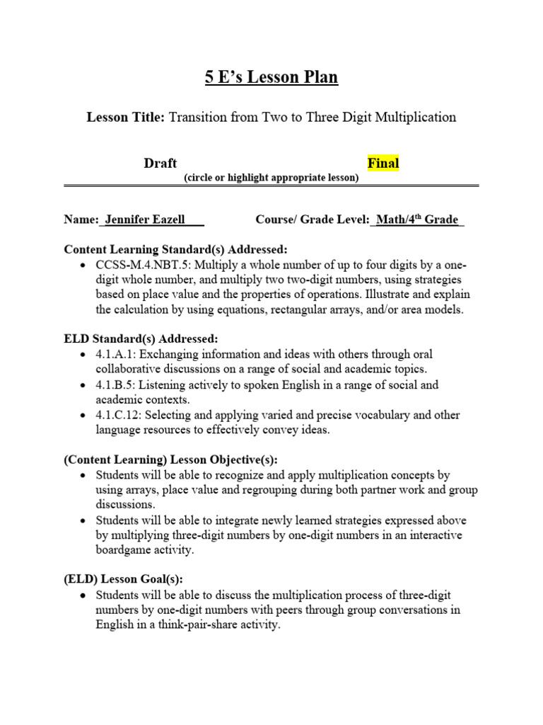 Final Copy of 5e Lesson Plan | PDF