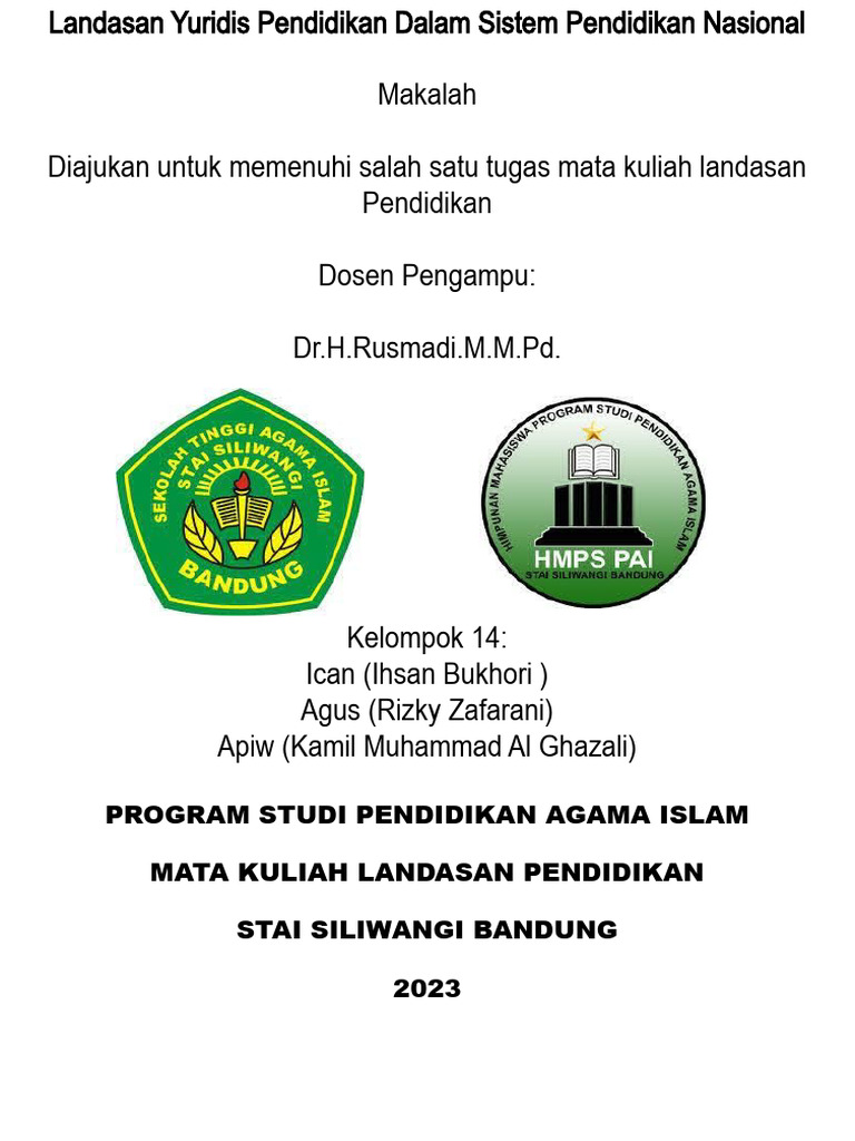 Landasan Yuridis Pendidikan Dalam Sistem Pendidikan Nasional TUGAS | PDF Landasan Yuridis Pendidikan Dalam Sistem Pendidikan Nasional TUGAS | PDF
