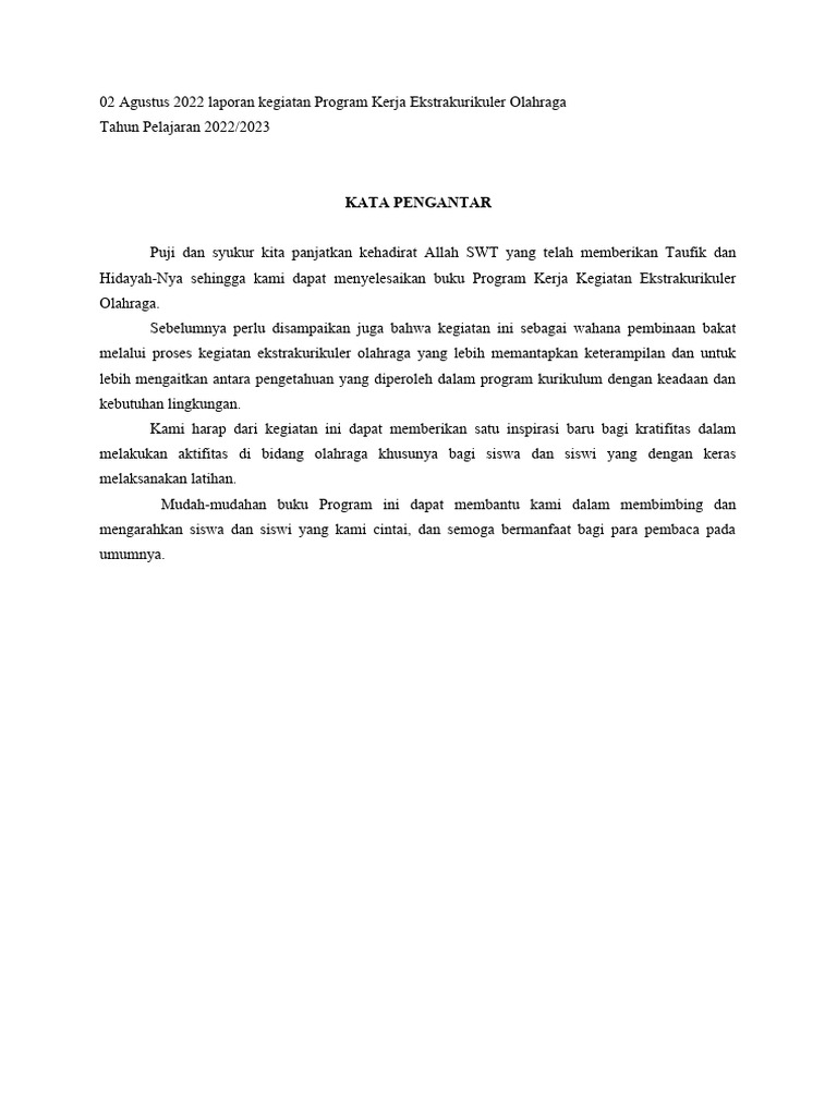 Ekskul Olahraga Prestasi Proker 2022-2023 | PDF