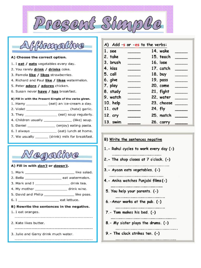 Presente Simple Afirmativo y Negativo | PDF