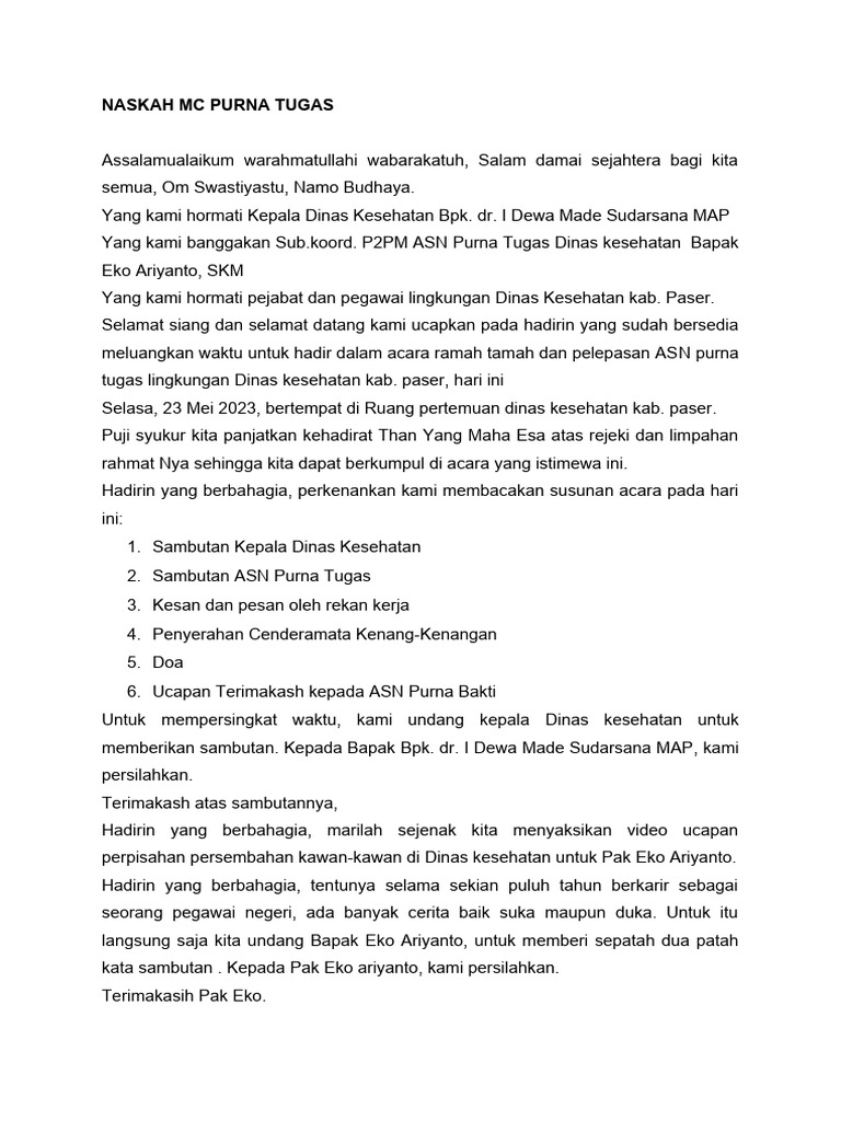 Contoh MC PURNA TUGAS | PDF