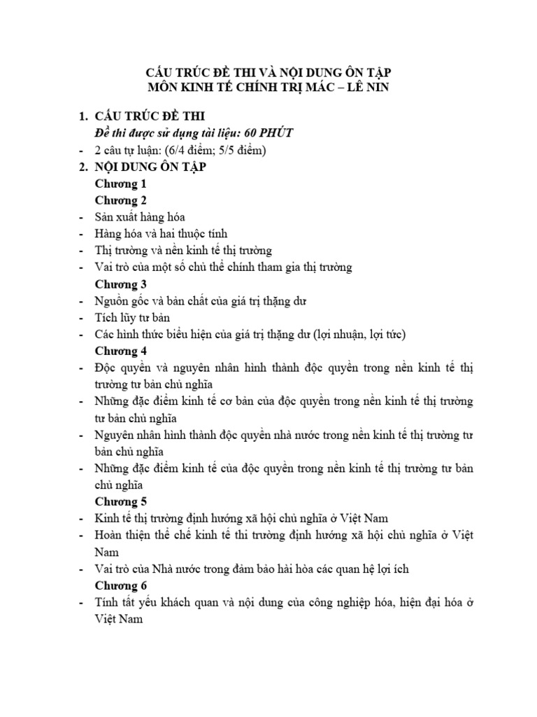 Cấu Trúc Đề Thi Và Nội Dung Ôn Tập KTCT Năm Học 2022 2023 | PDF