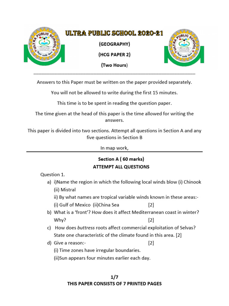 Geography Exam Paper 2020-21 | PDF | Precipitation | Wound