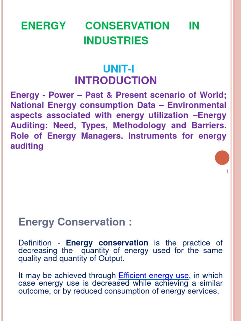 Unit 1 | PDF | Energy Conservation | Efficient Energy Use