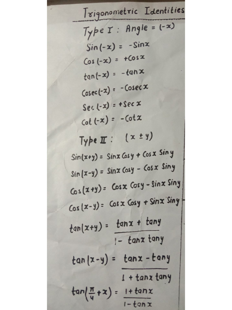 Quick Revision Trigonometric Identities Pdf