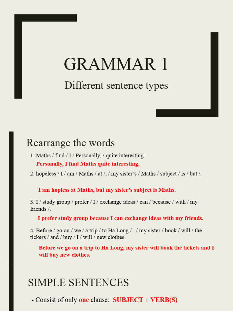 (Module 1) Grammar - Sentences Types | PDF | Clause | Sentence ...