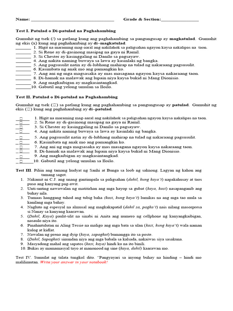 Uri NG Paghahambing Quiz | PDF Uri NG Paghahambing Quiz | PDF