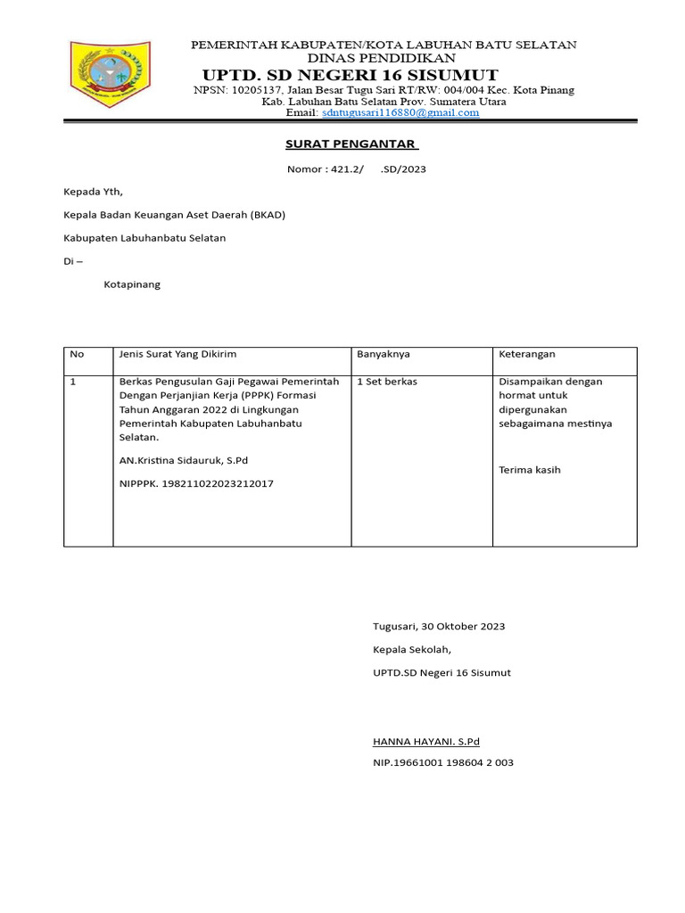 Kop Surat Uptd. SD Negeri 16 Sisumut | PDF
