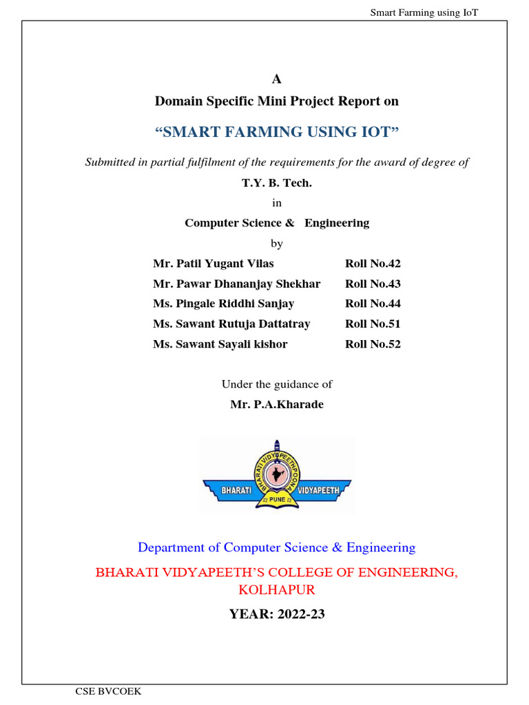 "Smart Farming Using Iot": A Domain Specific Mini Project Report On | PDF | Internet Of Things ...