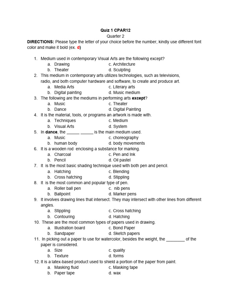 Quiz 1 CPAR12 Q2 Modules 1-4 | PDF
