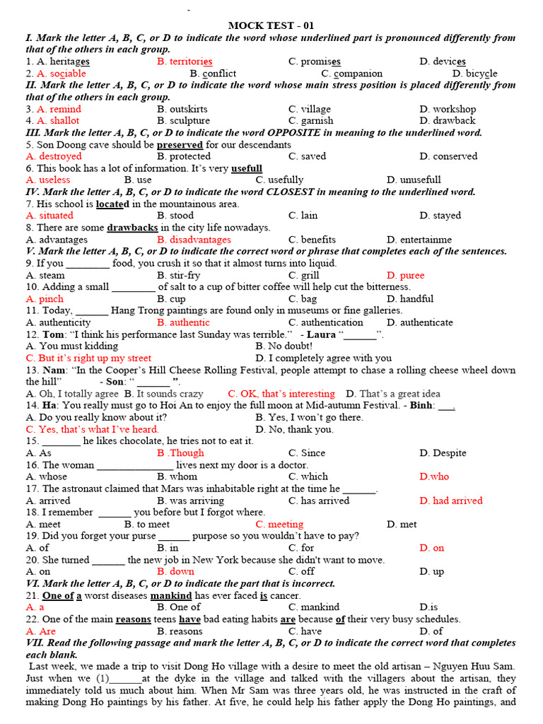 Mock English Test for Vocabulary and Grammar | PDF | Cost Of Living ...