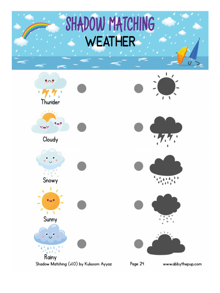 Shadow Matching Weather - Free Printable Puzzle Games | PDF